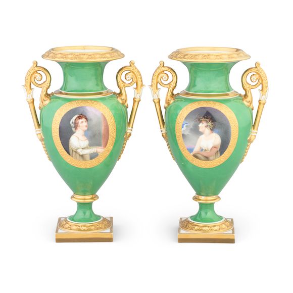 Bonhams : A pair of Flight, Barr and Barr Worcester vases by Thomas Baxter, circa 1814-16