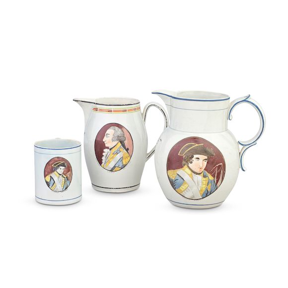 Bonhams : Nelson and Duncan: Two pearlware jugs and a mug, circa 1800