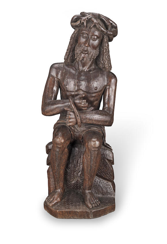 Bonhams : A Northern European carved oak figure of Christ on the Cold Stone probably French ...