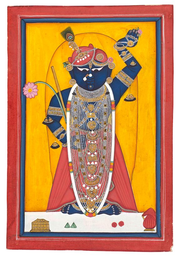 Bonhams : Three paintings depicting Sri Nath-Ji adorned in temple ...