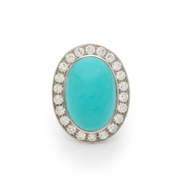 Bonhams Cornette de Saint Cyr : TURQUOISE AND DIAMOND RING BAGUE ...