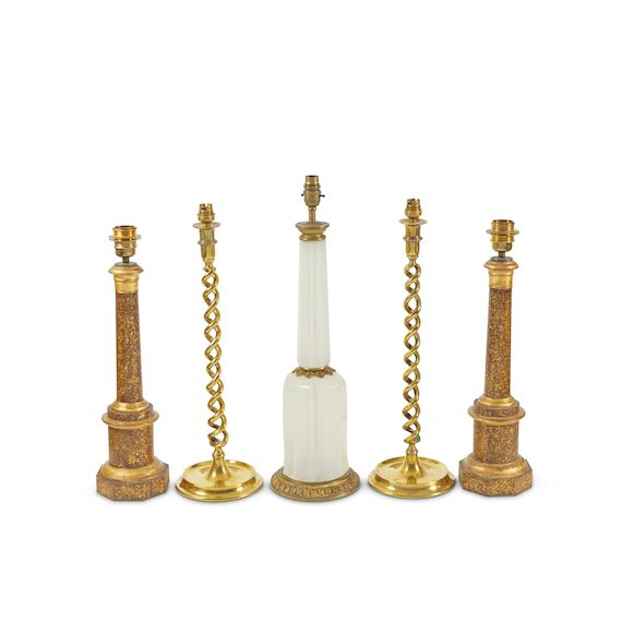 Bonhams : A collection of five decorative lamp bases all in the 19th ...