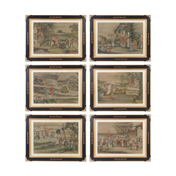 Bonhams : CHINESE EXPORT SCHOOL (19TH CENTURY) Narratives scenes (6)
