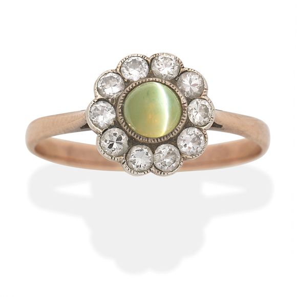 Bonhams : CAT'S EYE CHRYSOBERYL AND DIAMOND RING