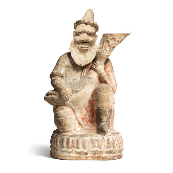 Bonhams : A RARE PAINTED POTTERY MODEL OF A FOREIGN WINE MERCHANT Tang ...