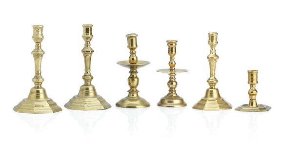 Bonhams : A pair of French brass candlesticks Circa 1750 (6)
