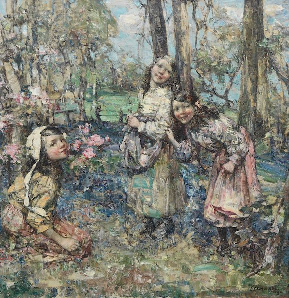 Bonhams : Edward Atkinson Hornel (British, 1864-1933) Gathering bluebells