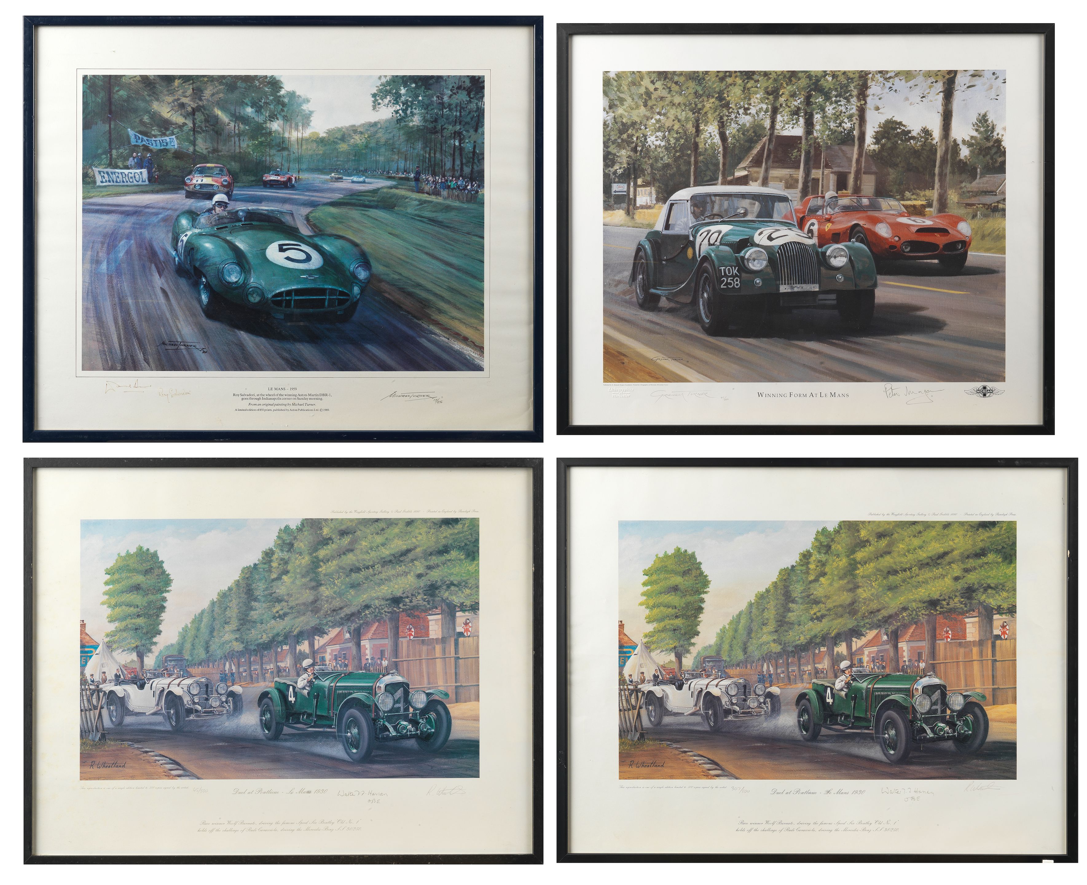 Bonhams Cars : Four framed Le Mans signed limited edition prints,