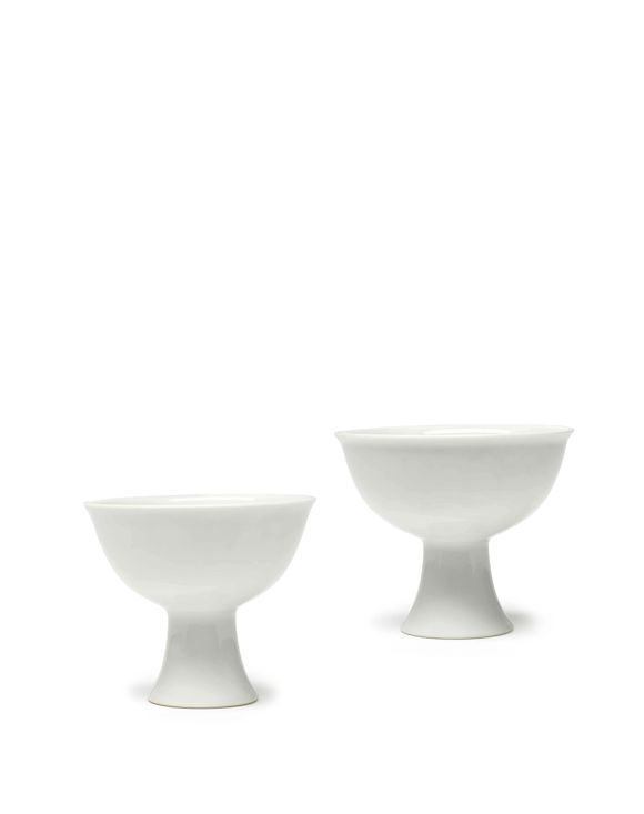 Bonhams : A PAIR OF WHITE-GLAZED 'PHOENIX' STEM CUPS Yongle four ...