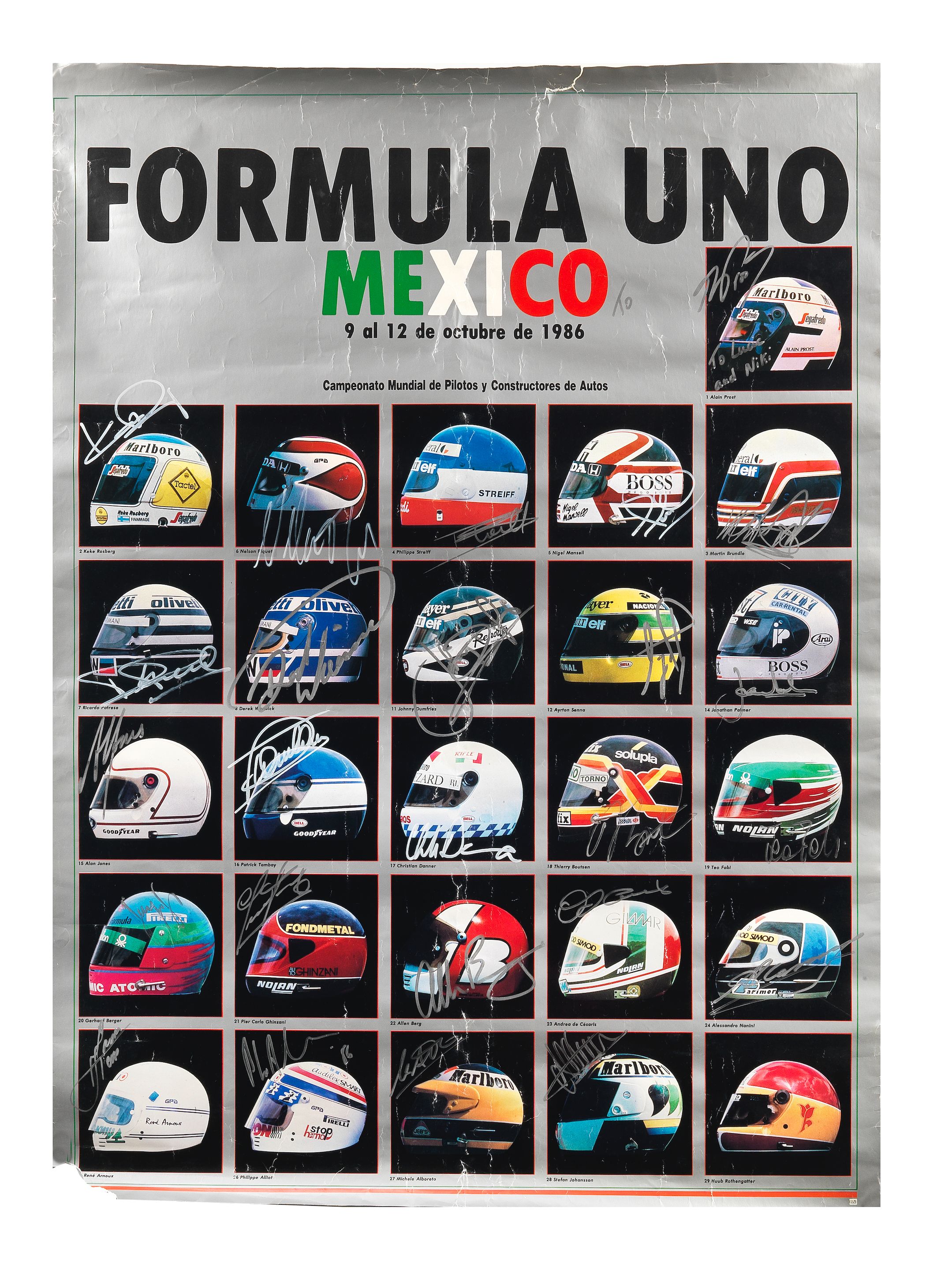 Bonhams Cars : A signed 1986 Formula 1 Mexico Grand prix poster,