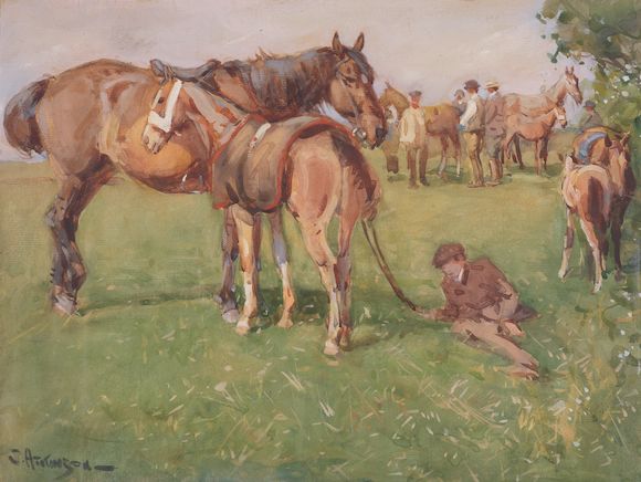 Bonhams : John Atkinson (British, 1863-1924) Shire horses and foals ...