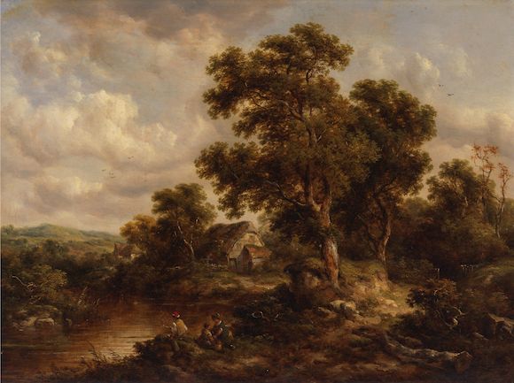 Bonhams : Richard H. Hilder (British, 1813-1852) Landscape with a fisherman