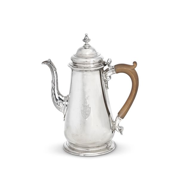 Bonhams : A George II silver coffee pot maker's mark to underside of ...
