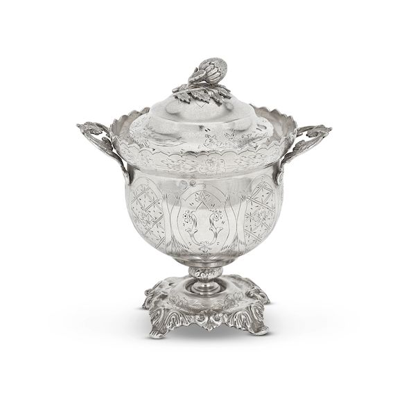 Bonhams : An Ottoman Empire silver preserve pot with cover Tughra mark ...