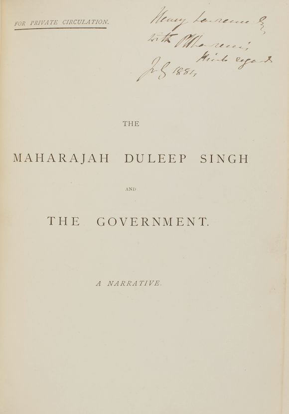 Bonhams : The Maharajah Duleep Singh and the Government: a Narrative ...