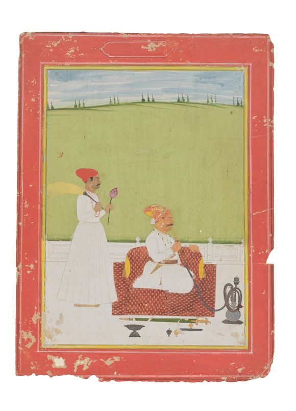 Bonhams : Maharajah Ajit Singh smoking a hookah seated on a terrace ...