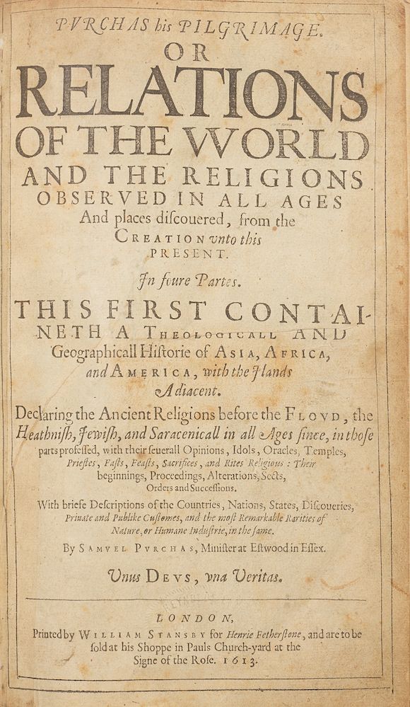 Bonhams : PURCHAS (SAMUEL) Purchas his Pilgrimage. Or Relations of the ...
