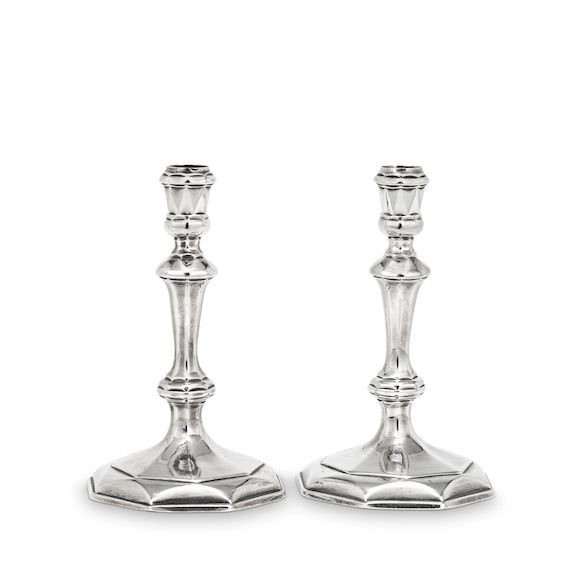 Bonhams : A pair of George I Britannia standard silver candlesticks ...