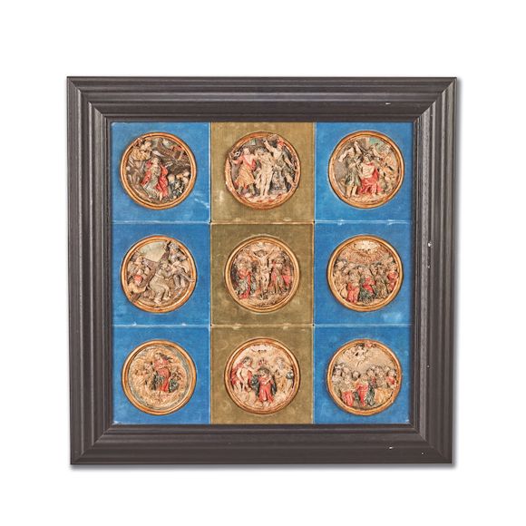 Bonhams : A part set of nine South German carved and polychrome ...