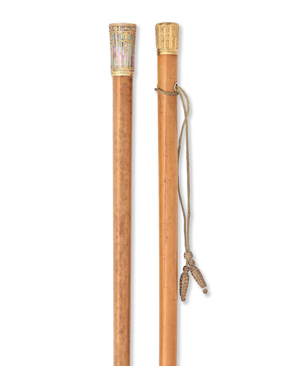Bonhams A George Iii Gold Mounted Walking Cane Together With A Late 18th Early 19th Century