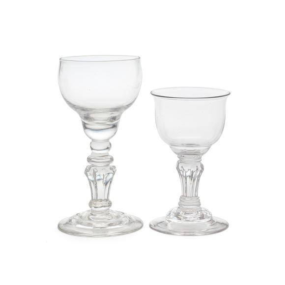 Bonhams Two Moulded Stem Sweetmeat Or Champagne Glasses Circa 1740 50