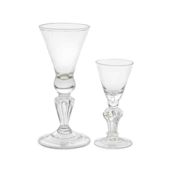 Bonhams Two Moulded Stem Wine Glasses Circa 1720 30