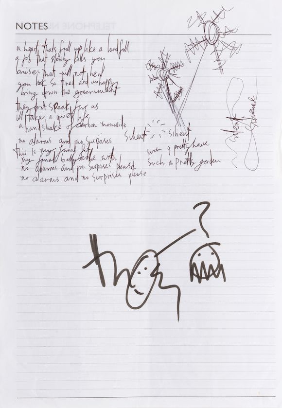 Bonhams : Radiohead: Thom Yorke's Handwritten Lyrics For No Surprises From The Album OK Computer ...