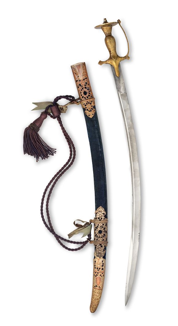 Bonhams : A brass-hilted steel sword (Tulwar) with presentation ...