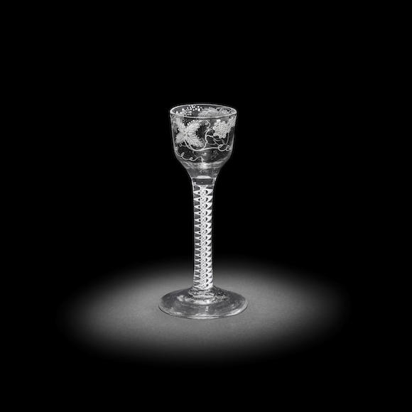 Bonhams A Beilby Enamelled Opaque Twist Wine Glass Circa 1765