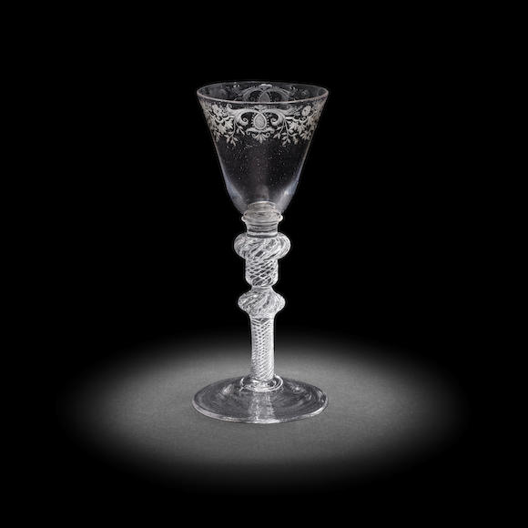 Bonhams A Fine Engraved Light Baluster Wine Glass Circa 1750