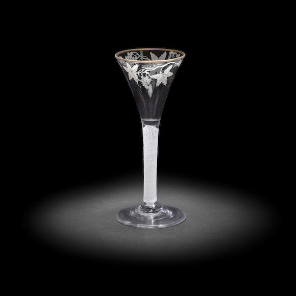 Bonhams A Fine Beilby Enamelled Opaque Twist Wine Glass Circa 1765