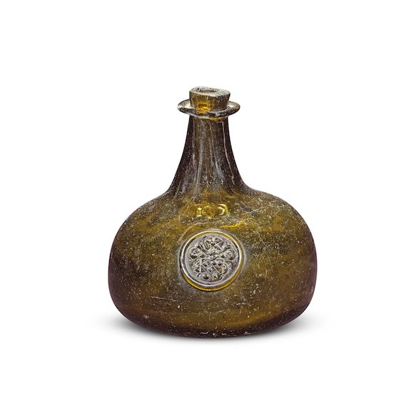 Bonhams : A rare sealed 'Onion' wine bottle, circa 1710-15