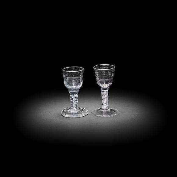 Bonhams A Lynn Opaque Twist Firing Glass And A Dram Glass Circa 1765