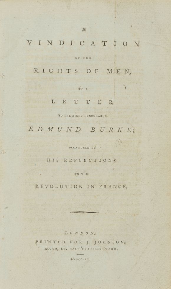 Bonhams : WOLLSTONECRAFT (MARY) A Vindication of the Rights of Men, FIRST EDITION, 1790; BURKE ...