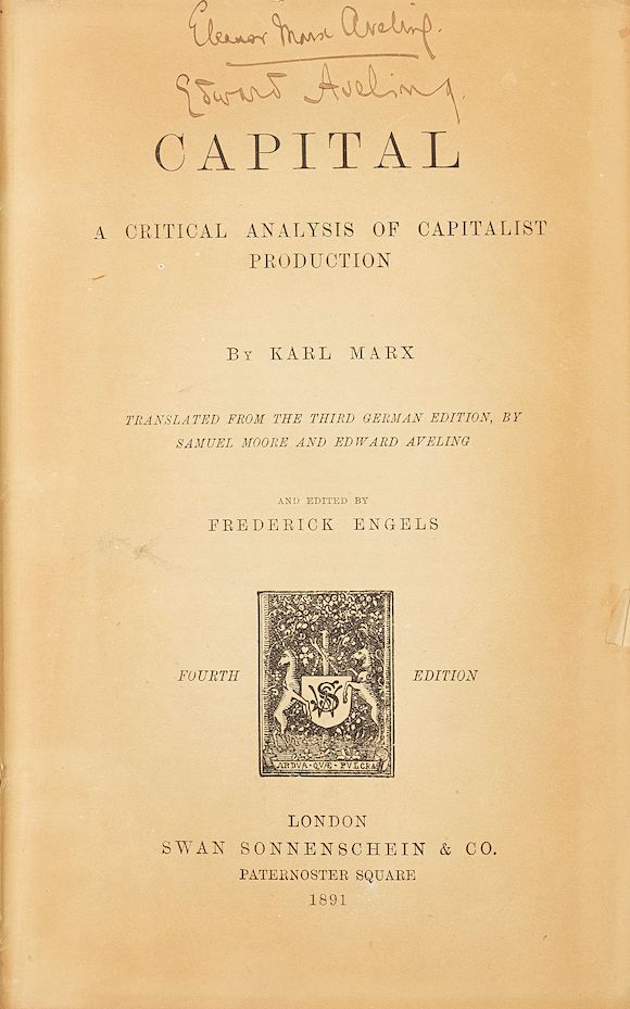 Bonhams : MARX (KARL) Capital: A Critical Analysis of Capitalist ...