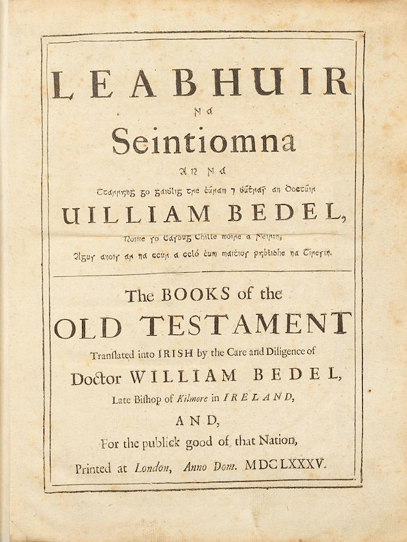 Bonhams : IRELAND - IRISH BIBLE Leabhuir ná seintiomna... The Books of ...