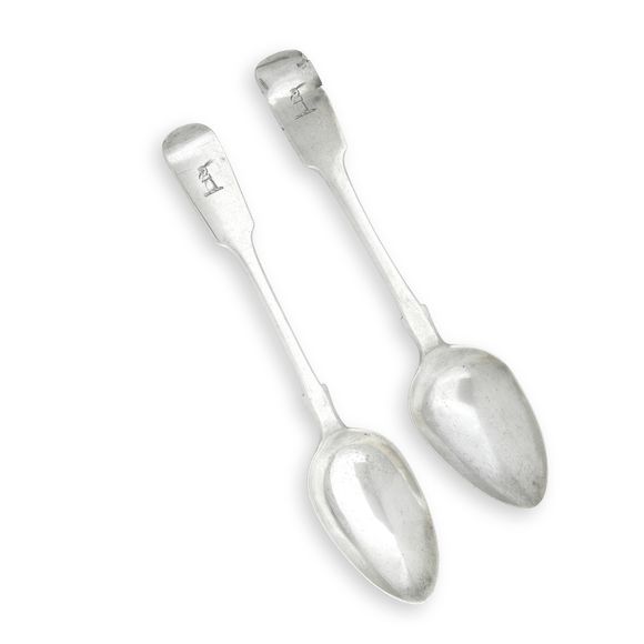 Bonhams : A pair of Scottish provincial fiddle pattern table spoons By ...