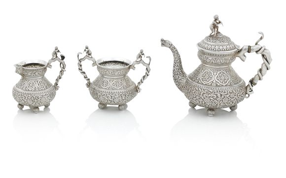 Bonhams : A three piece Indian silver tea service With London import ...