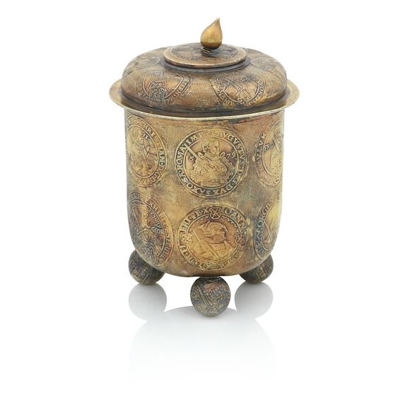 Bonhams : A German silver gilt coin beaker and cover Unmarked, after a ...