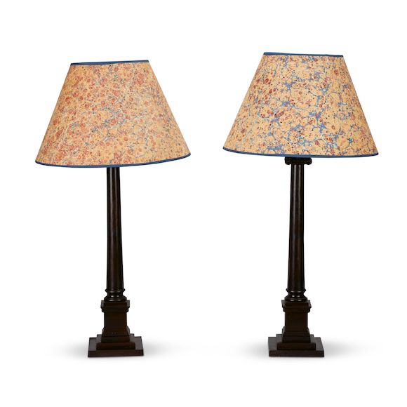 Bonhams : A large pair of patinated bronze Ionic column table lamps (4)