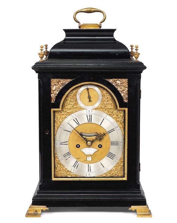Bonhams : A mid 18th century ebonised quarter repeating table clock ...