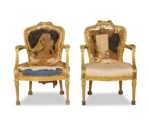 Bonhams : A pair of George III giltwood open armchairs attributed to ...