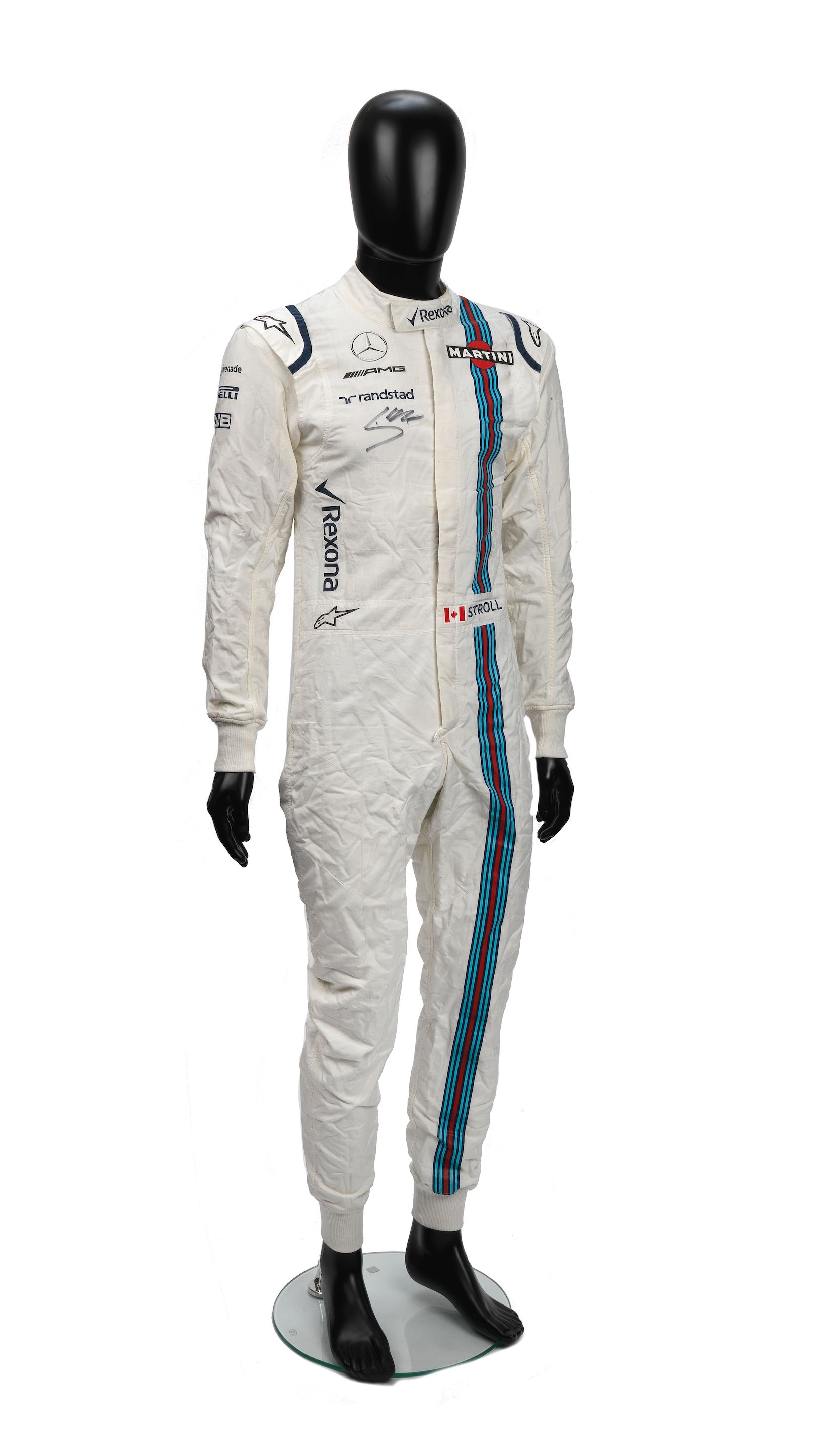 Bonhams Cars : Lance Stroll's signed 2017 Williams Martini F1 worn overalls,