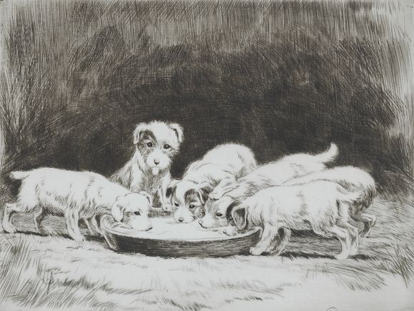 Bonhams : George Soper RE (British, 1870-1942) Sealyham puppies plate ...