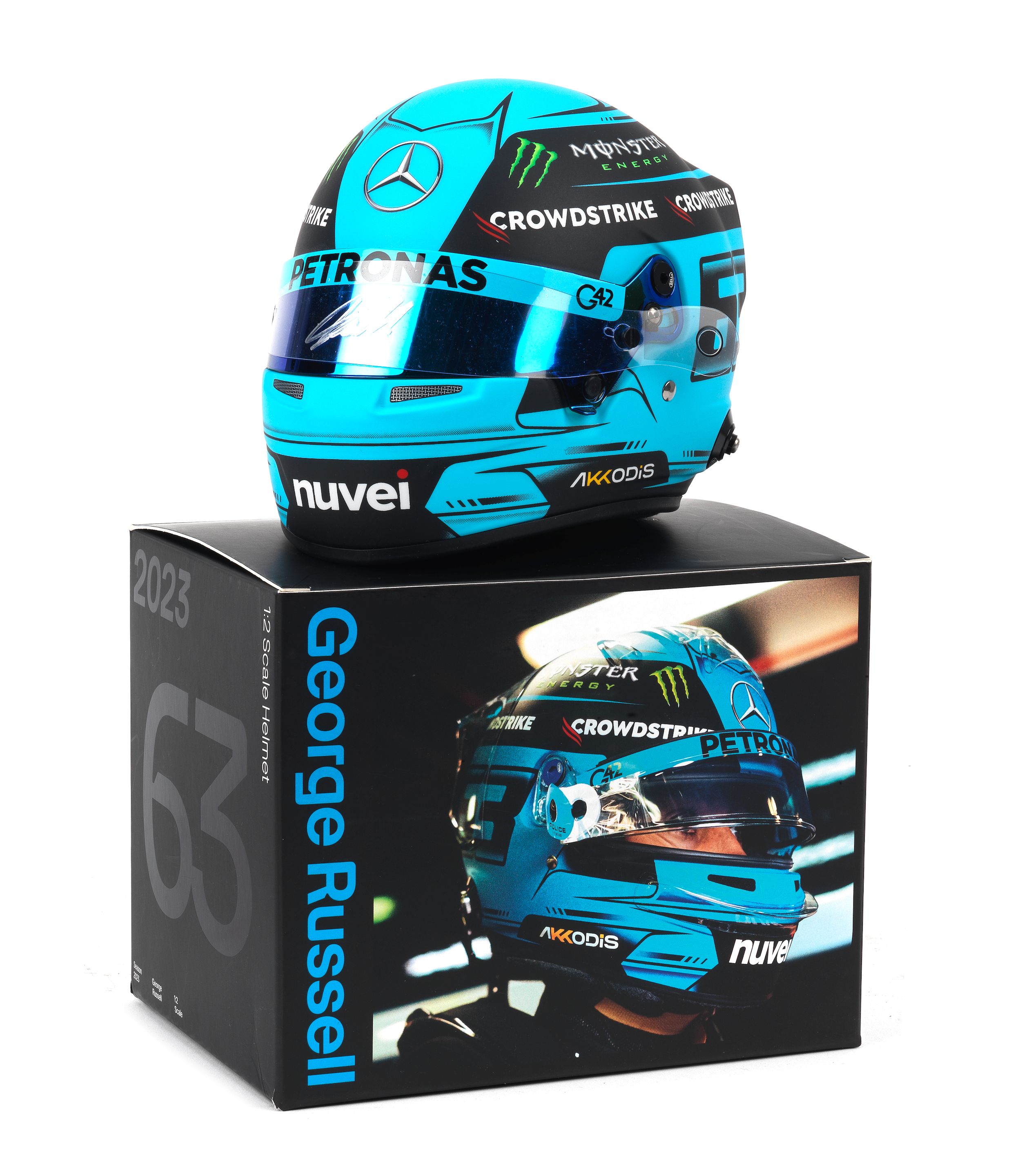 Bonhams Cars : An signed official George Russell F1 2023 1/2 scale helmet,
