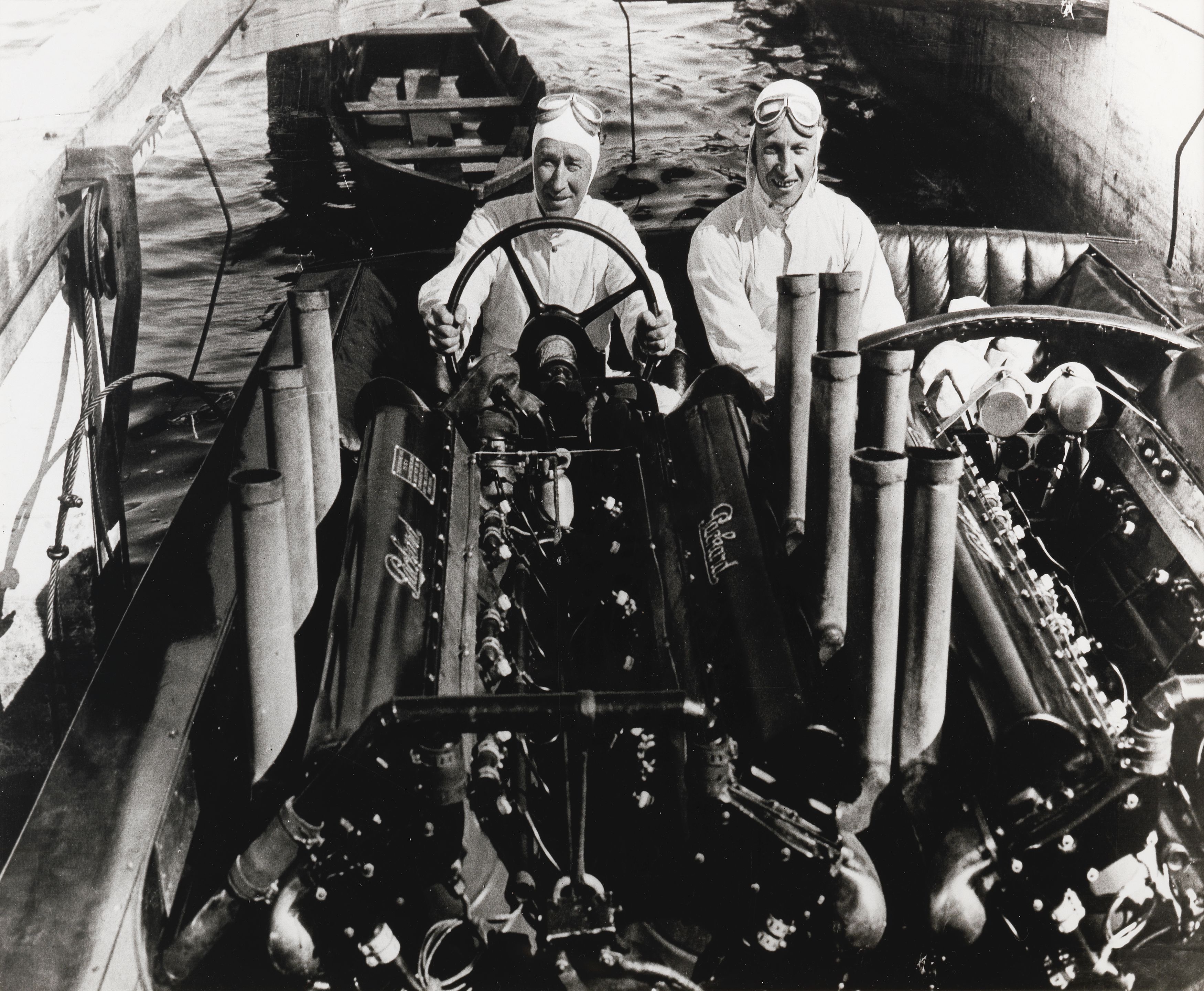 Bonhams Cars : Miss America IX at Miami 1931, monochrome photograph,