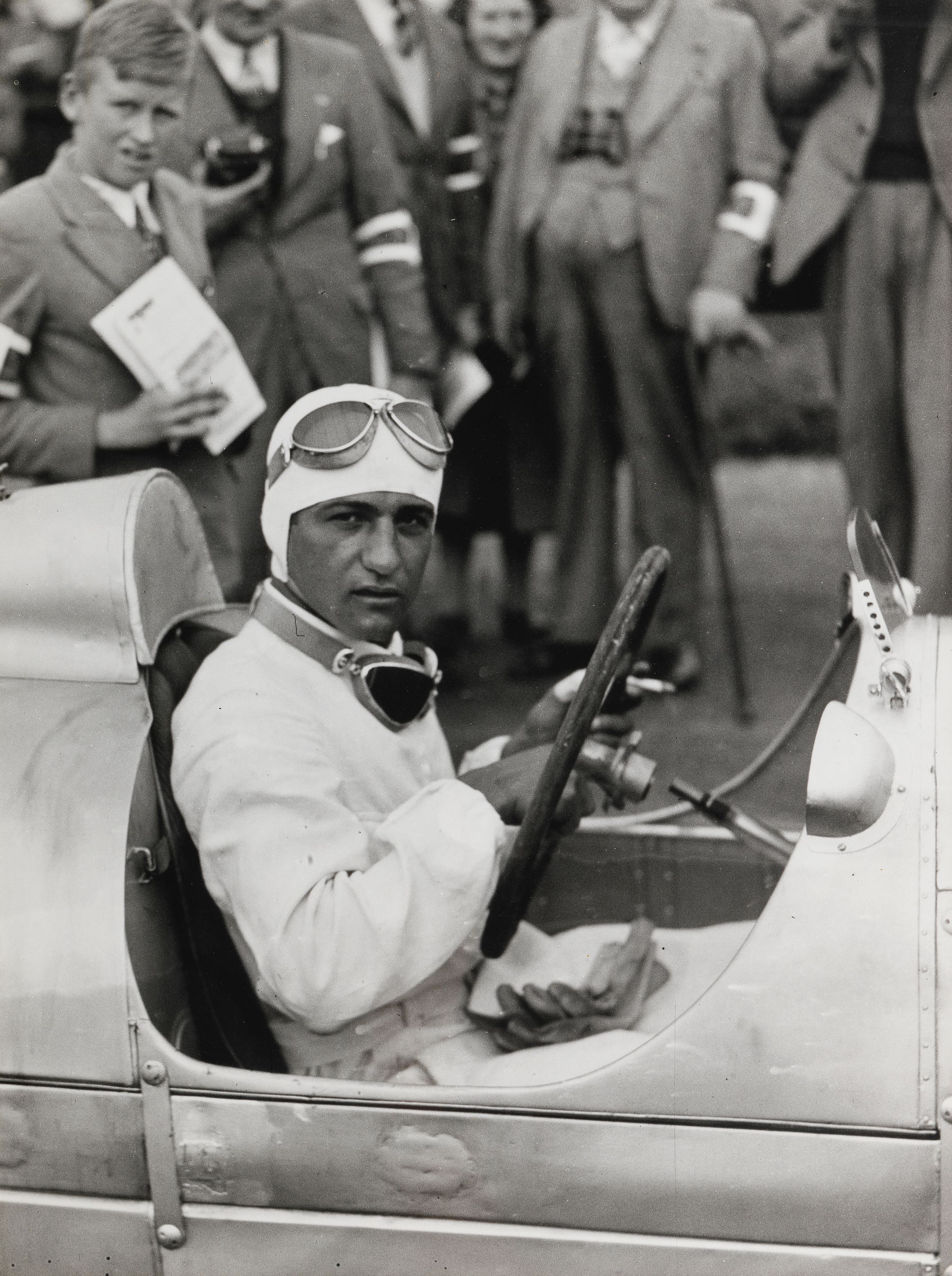 Bonhams Cars : Hermann Muller - Auto Union, monochrome photograph,