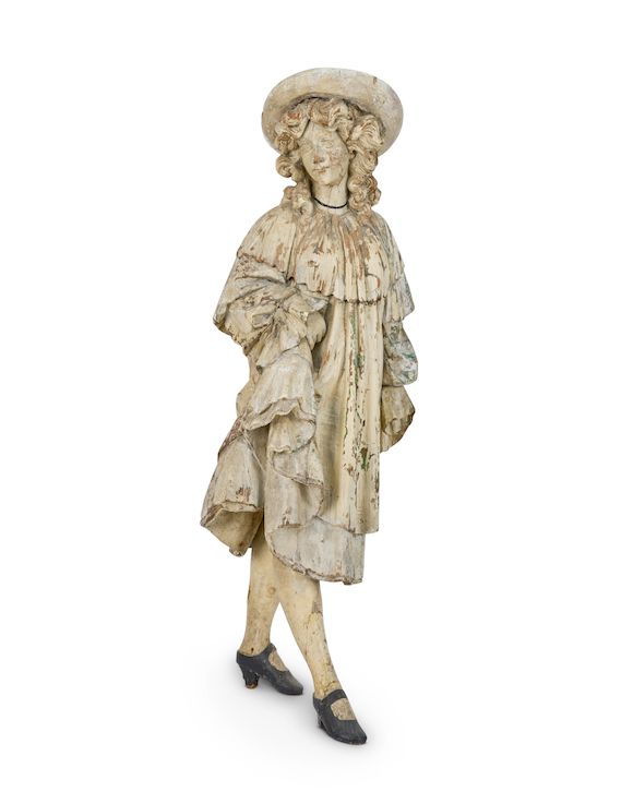 Bonhams : A French carved and painted organ figure of a lady Attributed ...