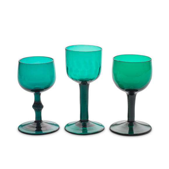 Bonhams An Emerald Green Tinted Wine Glass And Two Green Mead Or