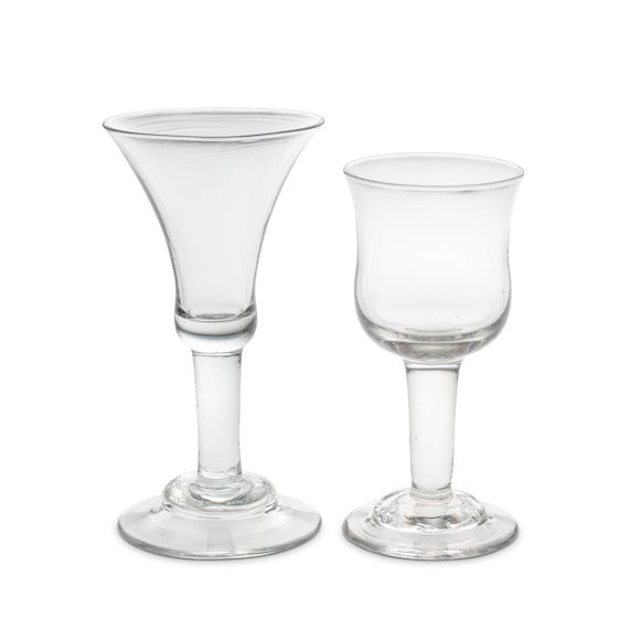 Bonhams : Two plain stem goblets, circa 1740-50